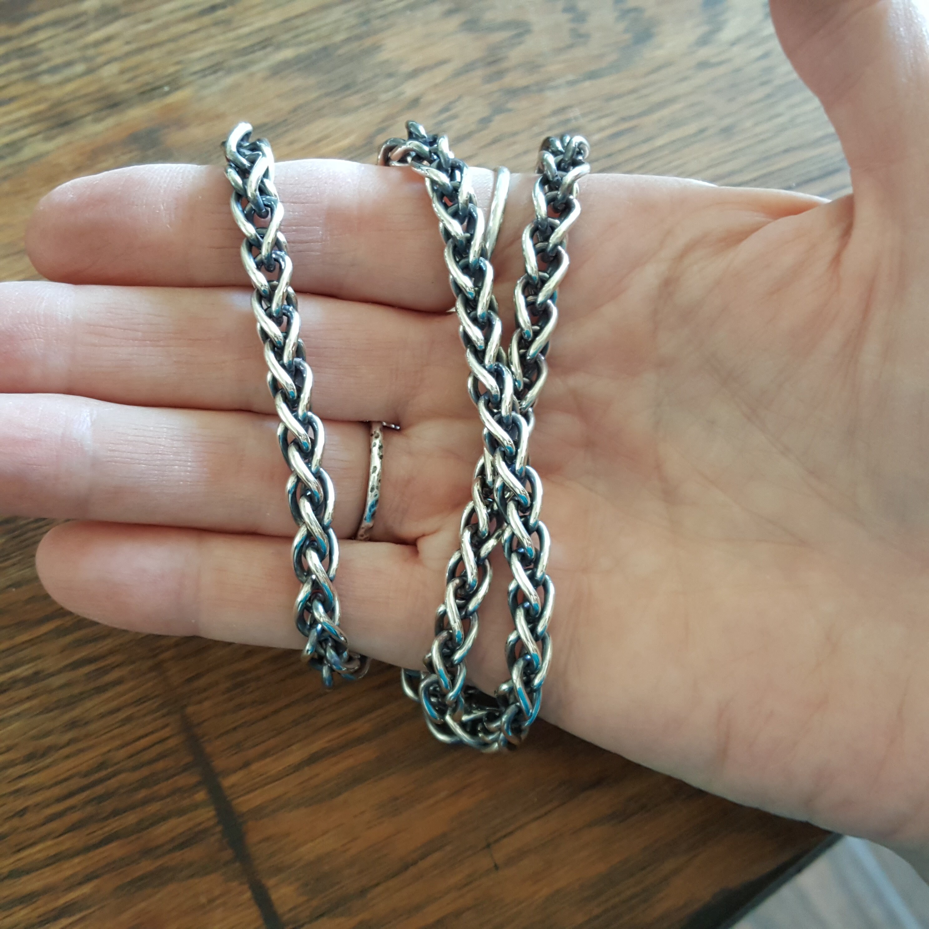 Heavy Wheat Chain Bracelet, Oxidized Sterling Silver, Thick 6.6mm Mens ...