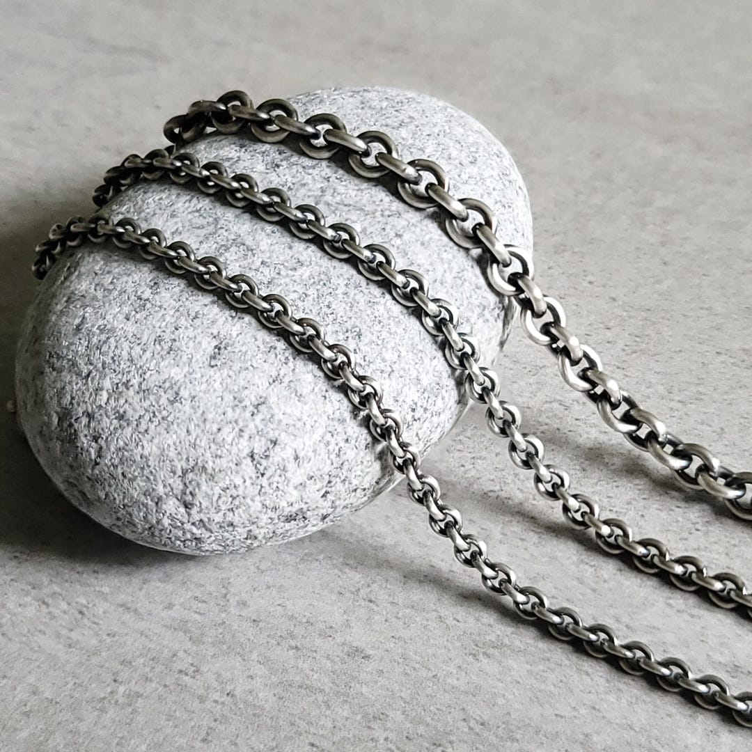 Sterling Silver Cable Chains With Satin Oxidized Finish, 2.8mm 3.2mm 4 ...