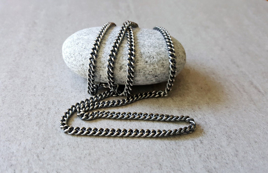 Men's Oxidized Chain, Sterling Silver 3.4mm Curb Unisex 925 Necklace ...