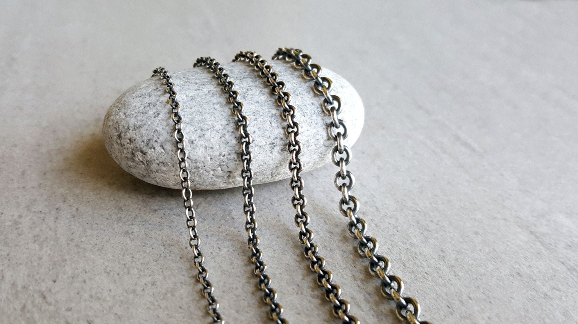 Oxidized Cable Chain Antiqued Sterling Silver Unisex | Etsy