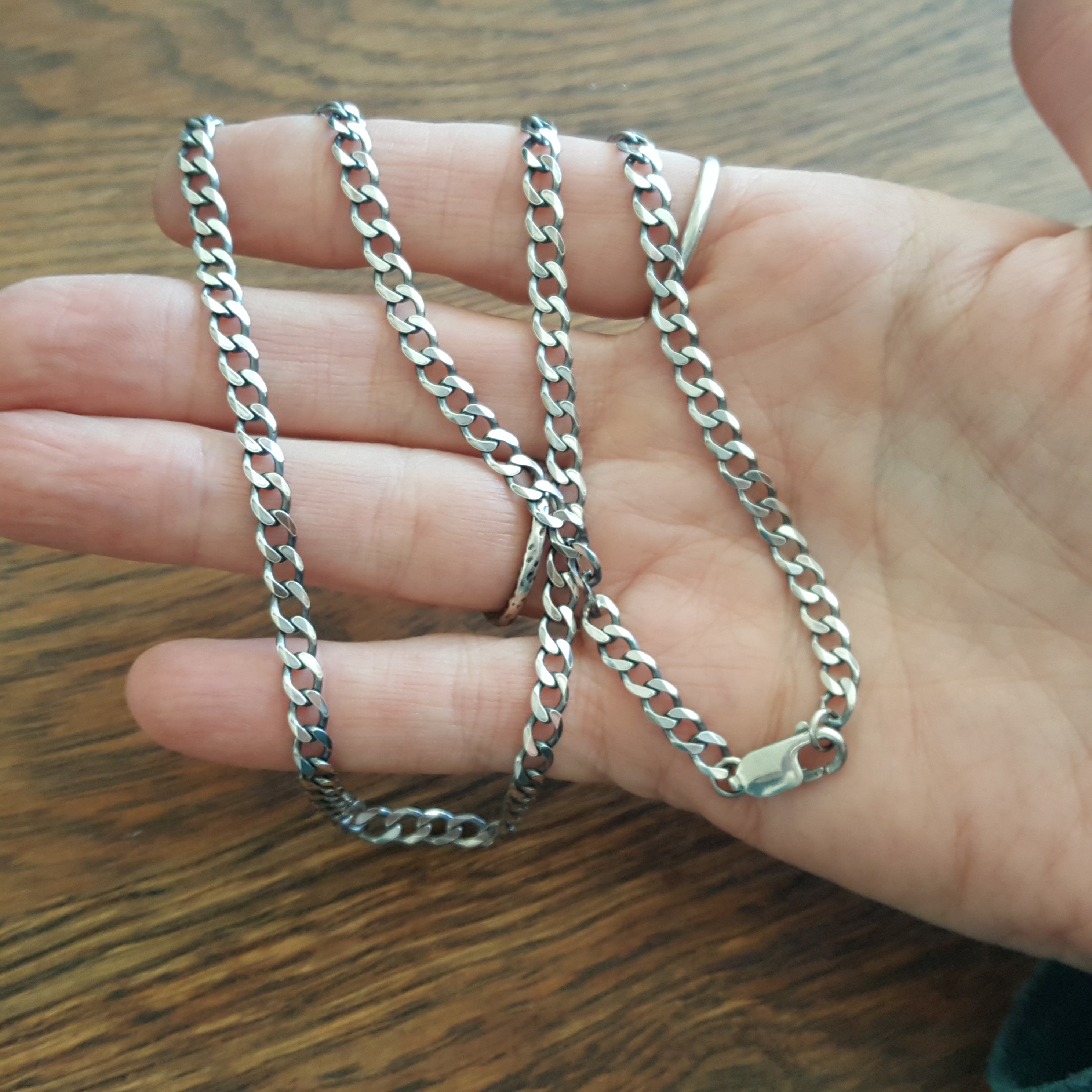 Men's Sterling Silver Curb Chain, 4.5mm Industrial Flat Links, Finished ...