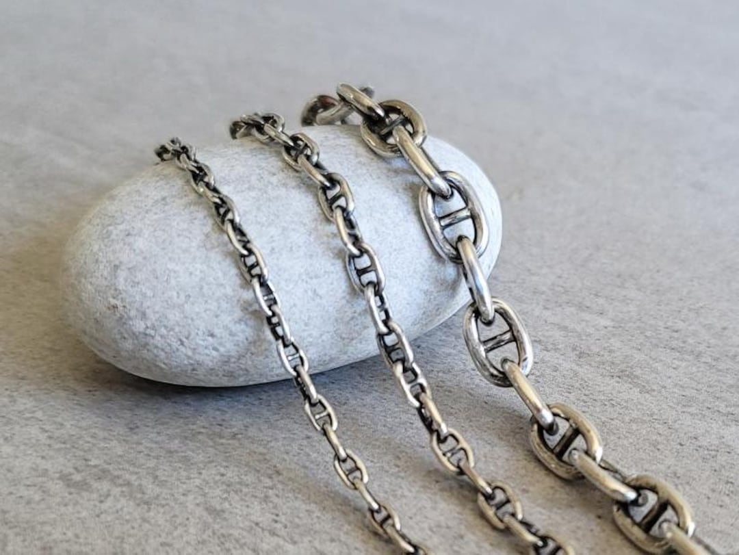 Mariner Chains With Oxidized Sterling Silver, 3mm 4mm 7mm, Hollow ...