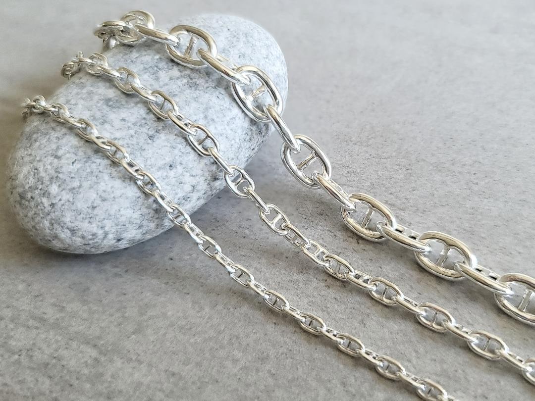 Sterling Anchor Chains in Bright Silver, 3mm 4mm 7mm, Hollow Mariner ...