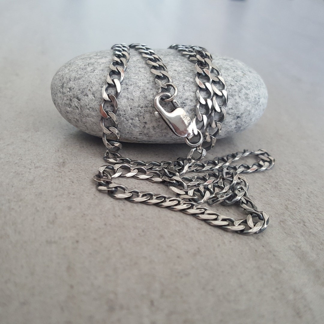 Men's Sterling Silver Curb Chain, 4.5mm Industrial Flat Links, Finished ...