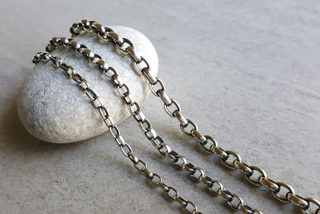 Oval Rolo Oxidized Chains, Antiqued Sterling Silver Necklace With Thick ...