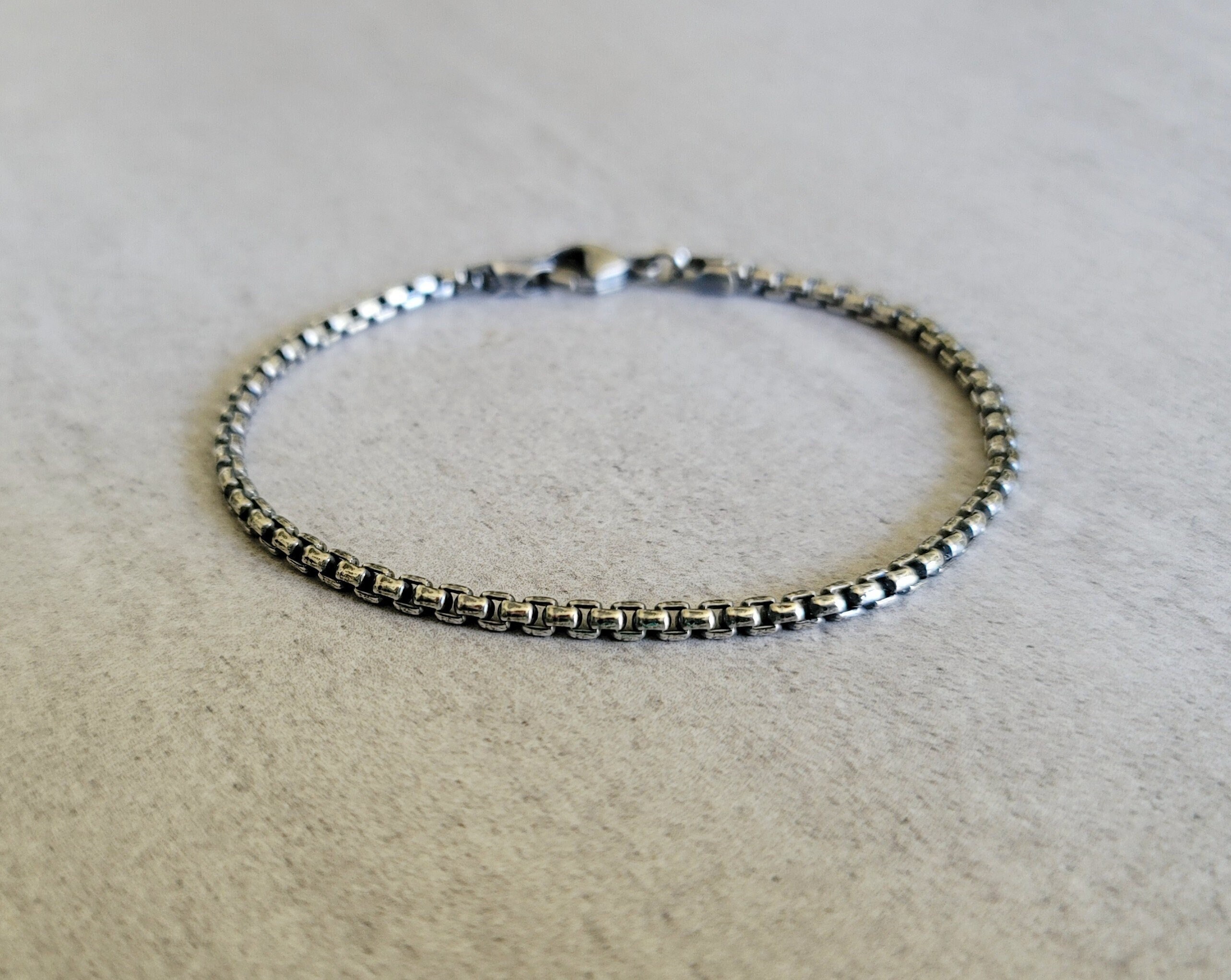 925 Silver Box Chain Bracelet With 3mm Rounded Links Oxidized - Etsy