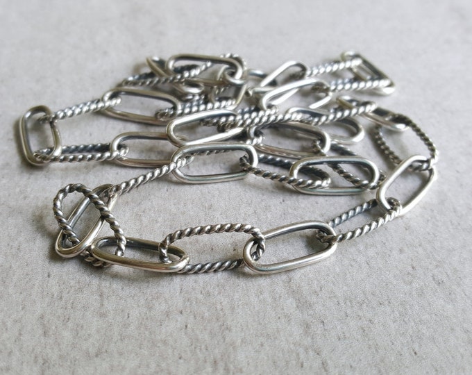 Sterling Silver Hand Forged Chain With Smooth and Twisted Oval Links ...