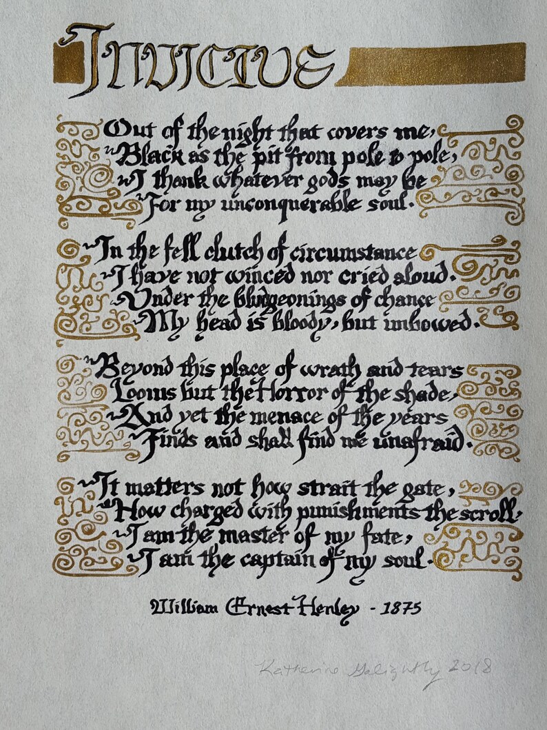 Calligraphy- Invictus- a Poem by William Ernest Henley 1875 - Etsy