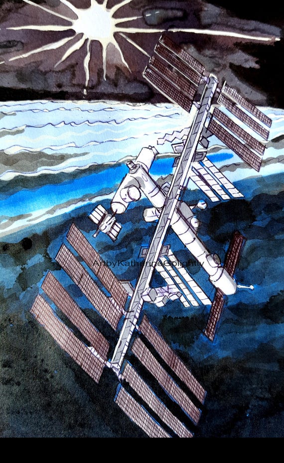 Original Ink Drawing of the International Space Station | Etsy