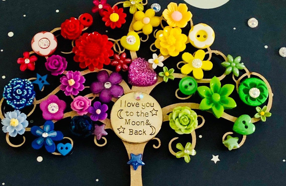 Moon and Stars Button Tree * Rainbow Nursery Art * Baby Room Decor - Etsy