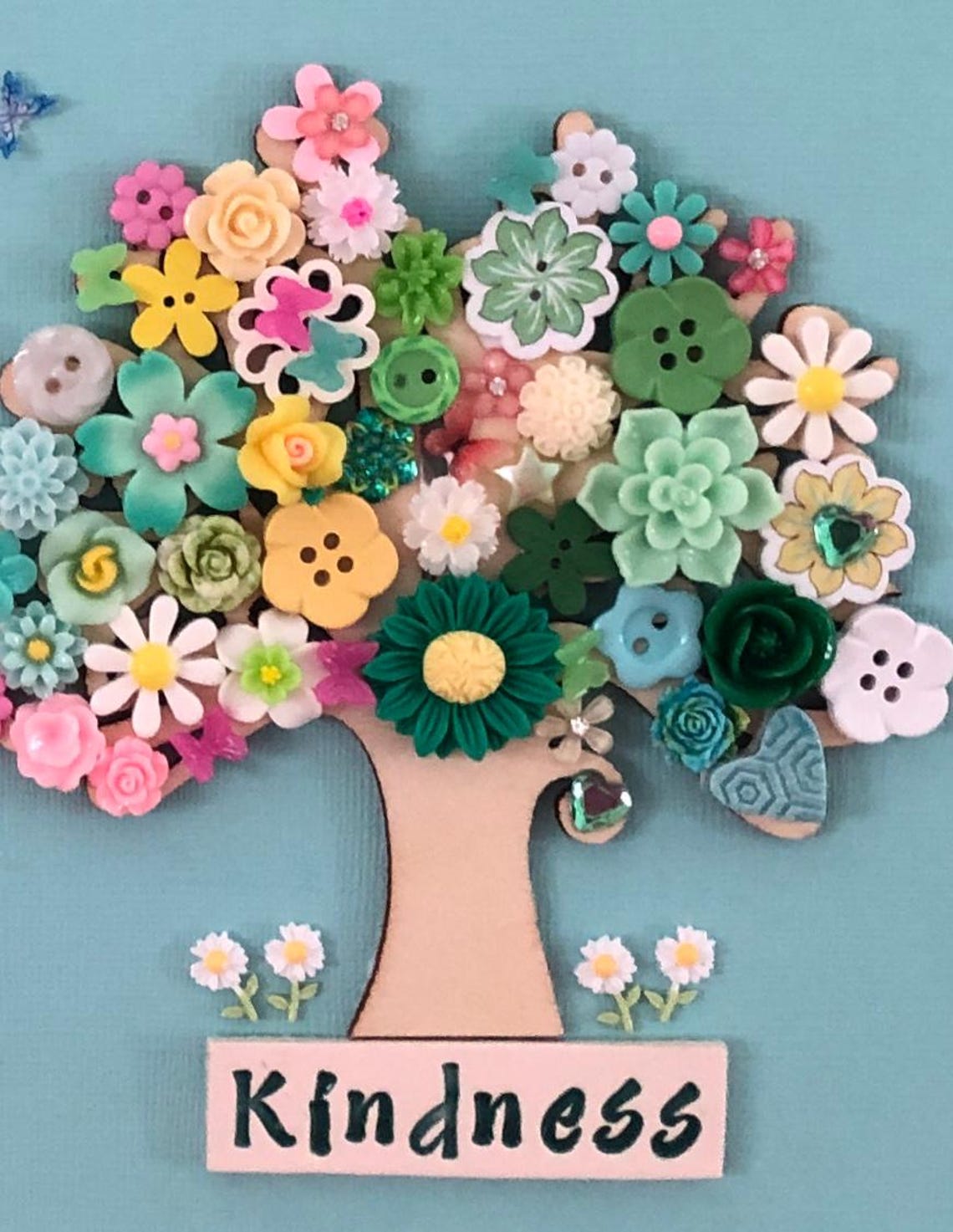 Kindness Tree *mixed Media Button Art * Inspirational Word Framed Art ...