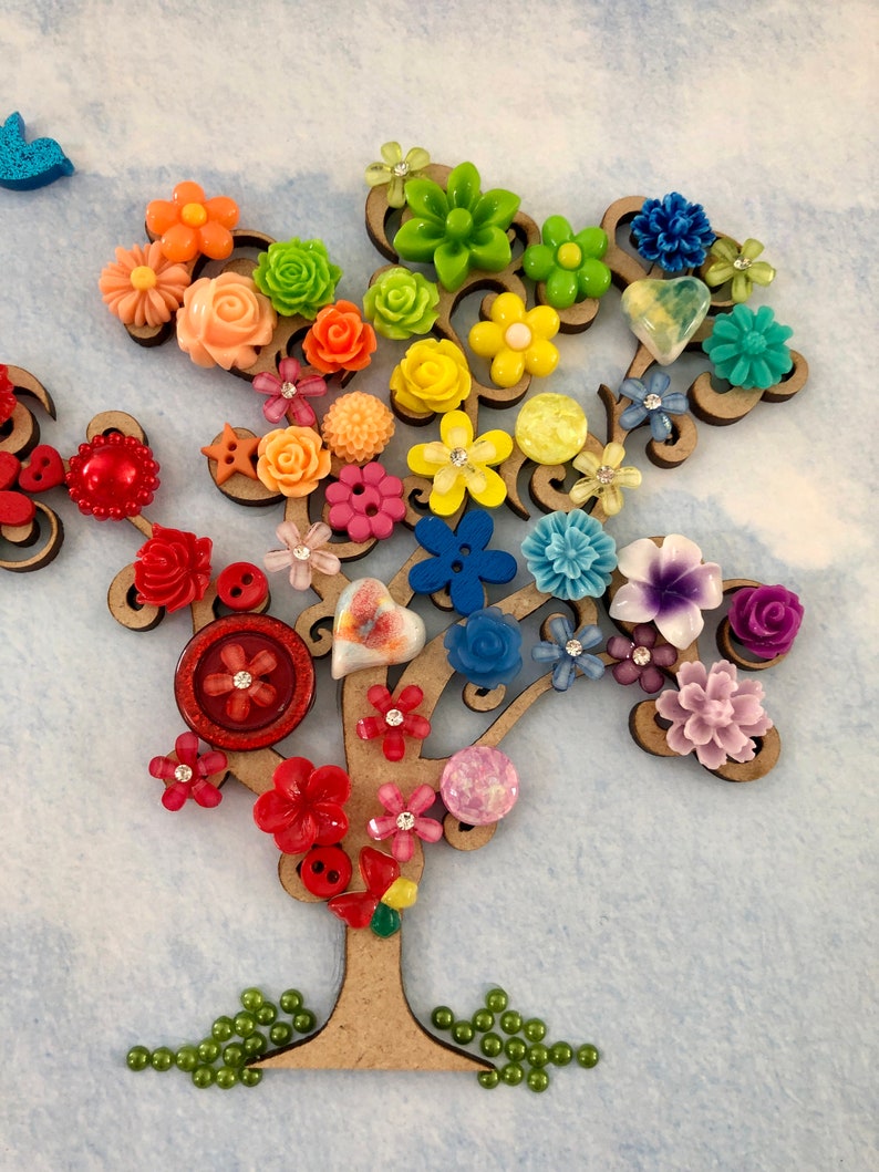 Rainbow Tree of Life * Button Art Tree* Flower Tree Decor - Etsy