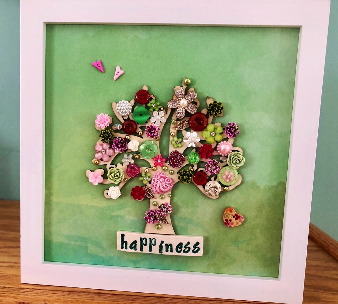 The Happiness Tree, Button Mosaic Tree, Pink and Green Tree of Life - Etsy