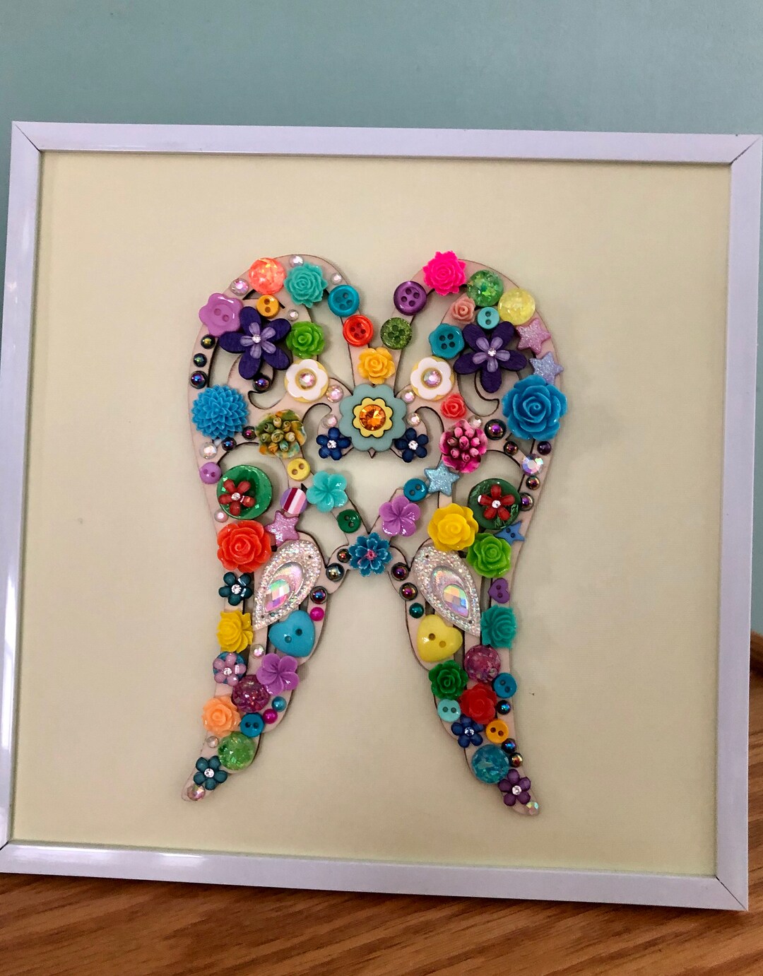 Angel Wings Framed Button Art Colorful Mosaic Angel Framed - Etsy