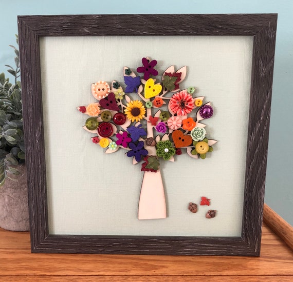 Autumn Colors Tree of Life Fall Button Tree Framed Art | Etsy