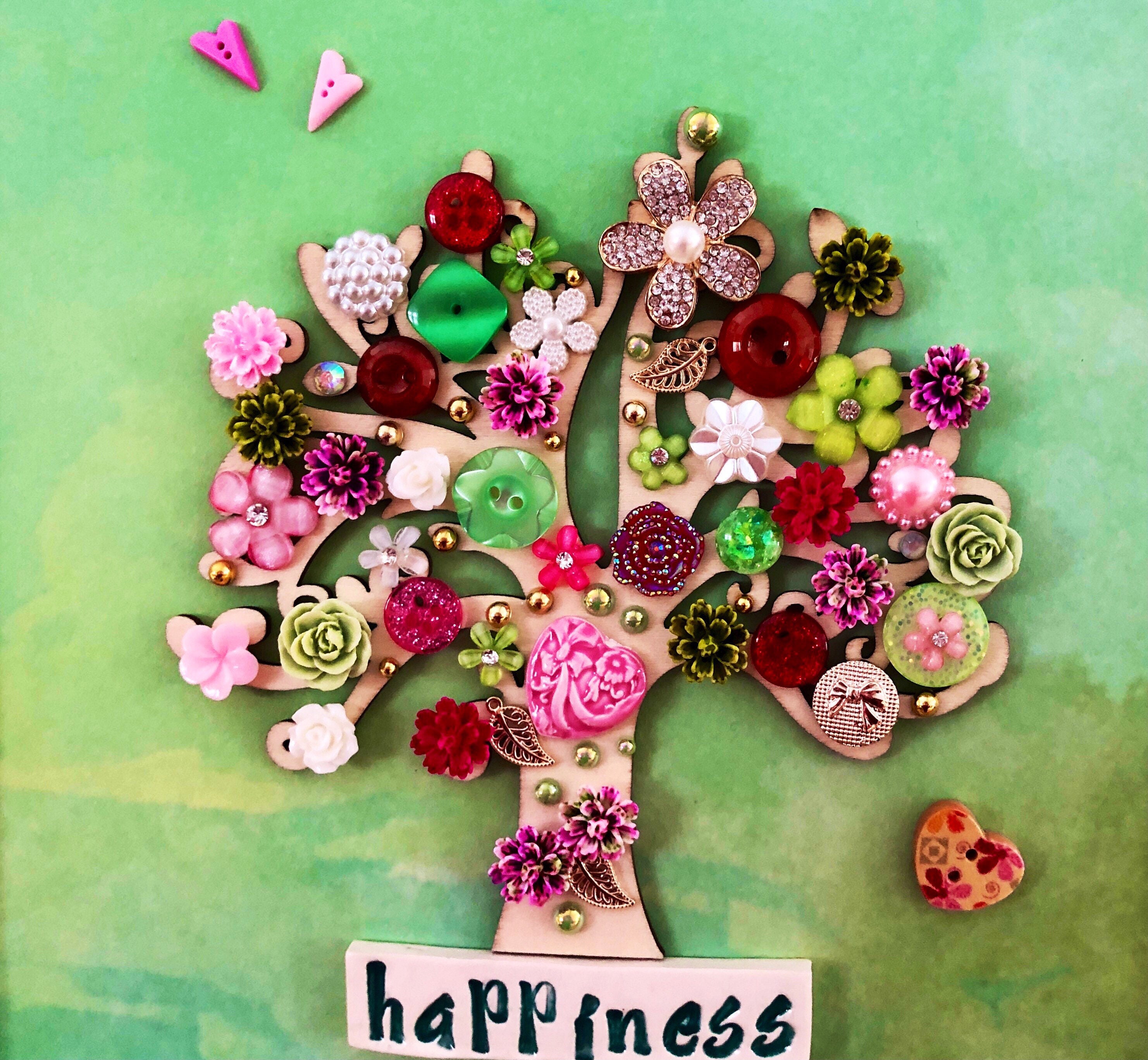 The Happiness Tree, Button Mosaic Tree, Pink and Green Tree of Life - Etsy