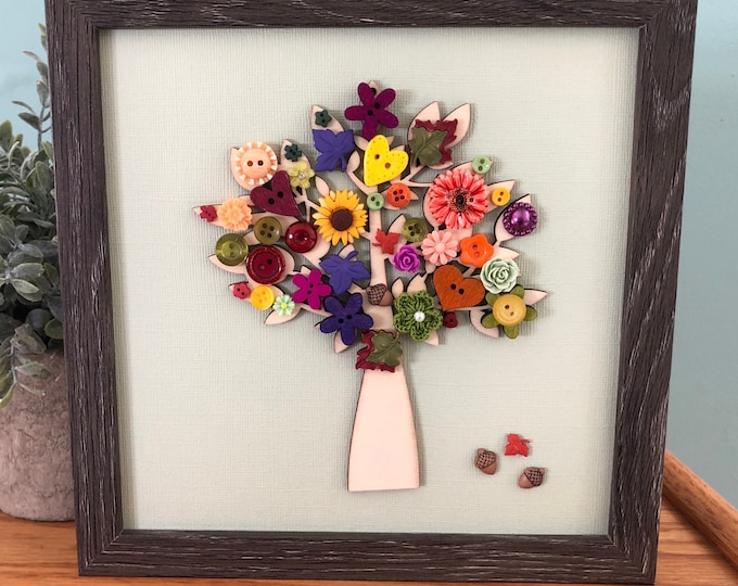 Autumn Colors Tree of Life * Fall Button Tree Framed * Floral Decor ...