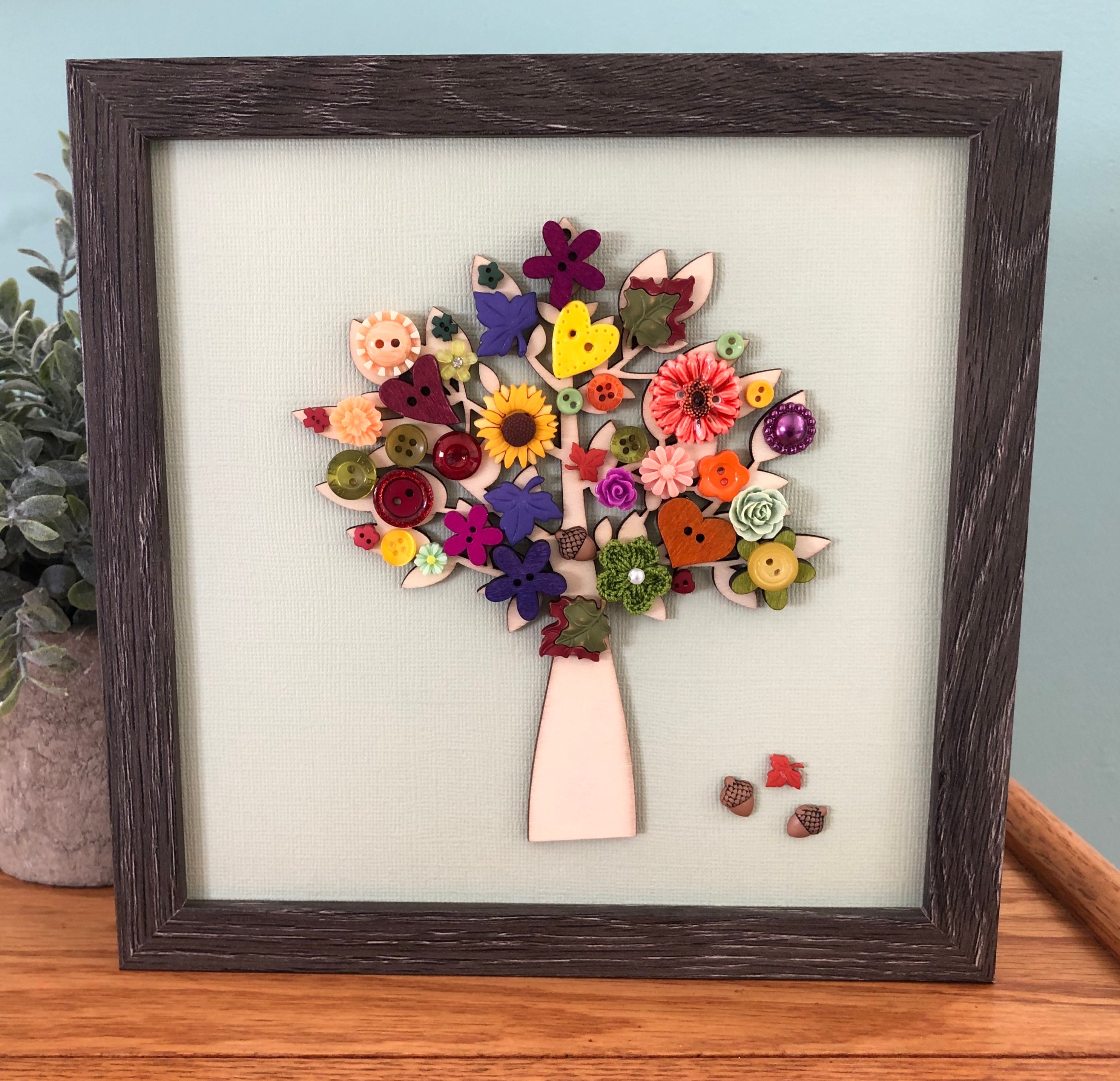 Autumn Colors Tree of Life * Fall Button Tree Framed * Floral Decor ...