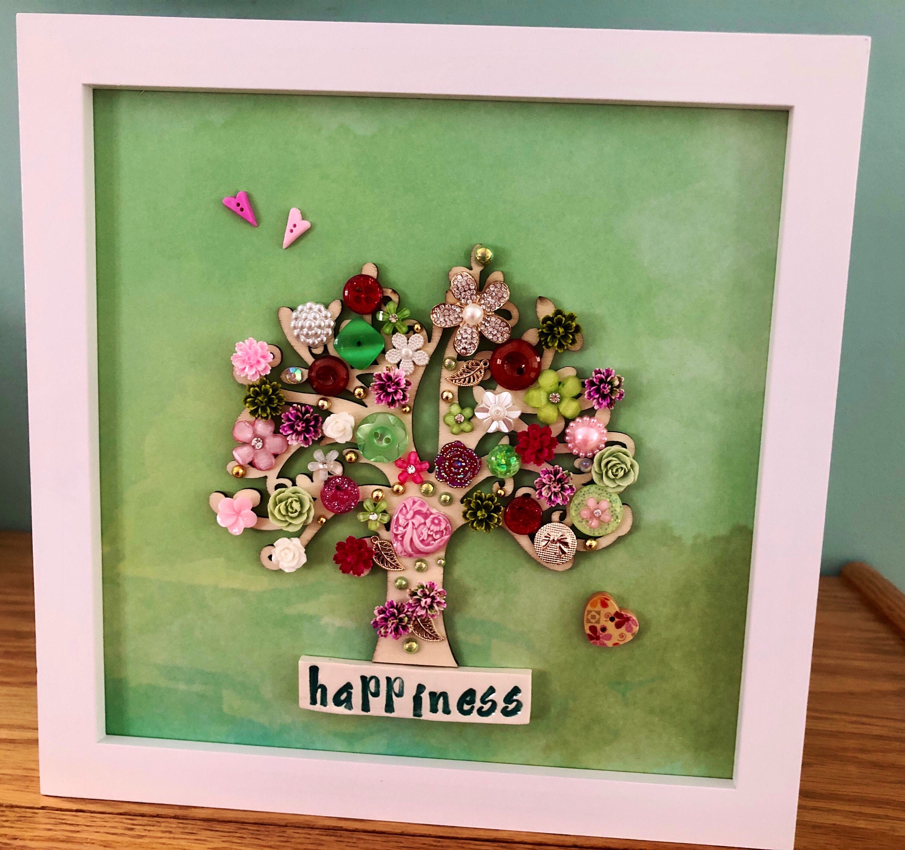 The Happiness Tree, Button Mosaic Tree, Pink and Green Tree of Life - Etsy
