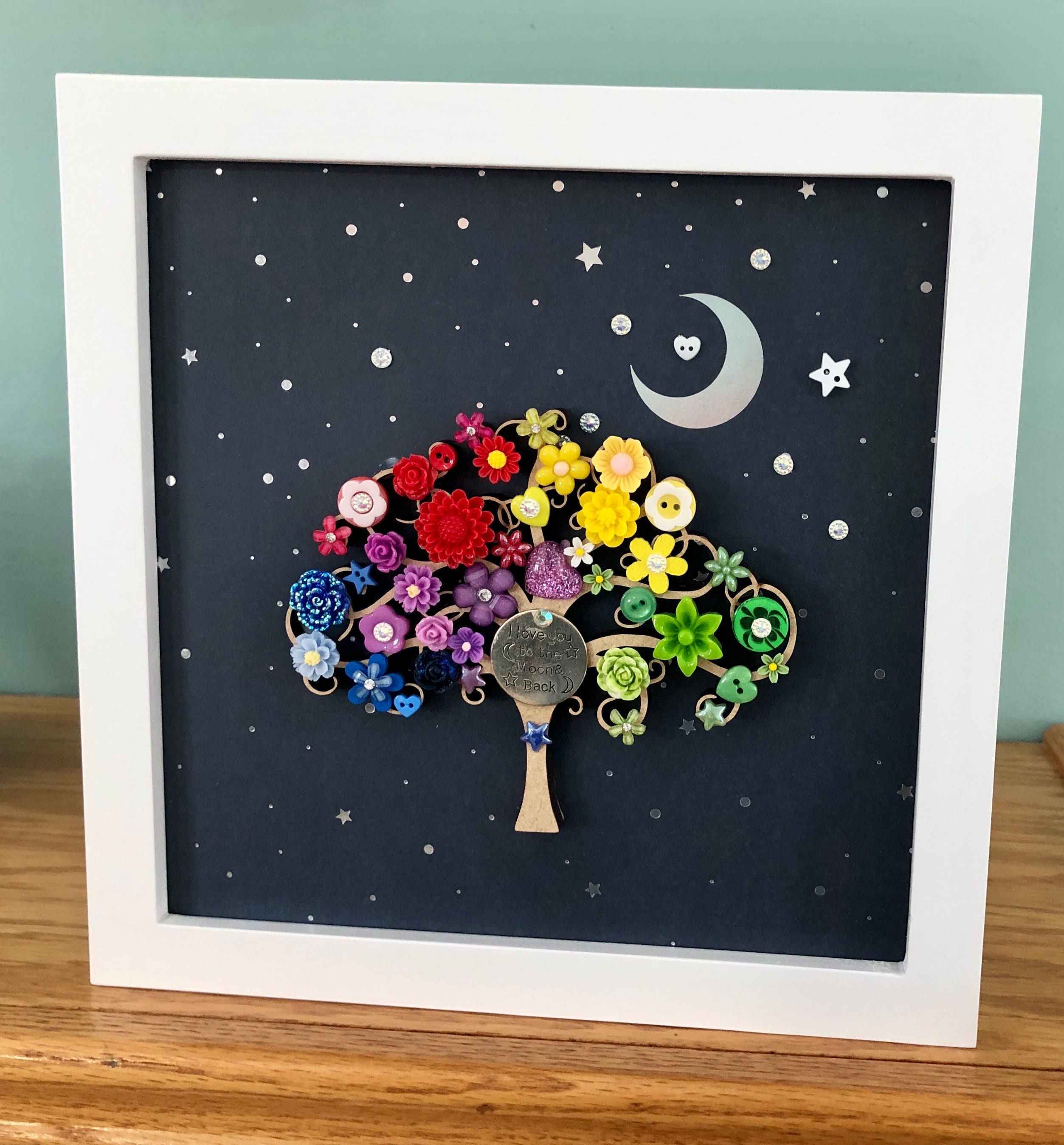 Moon and Stars Button Tree * Rainbow Nursery Art * Baby Room Decor - Etsy