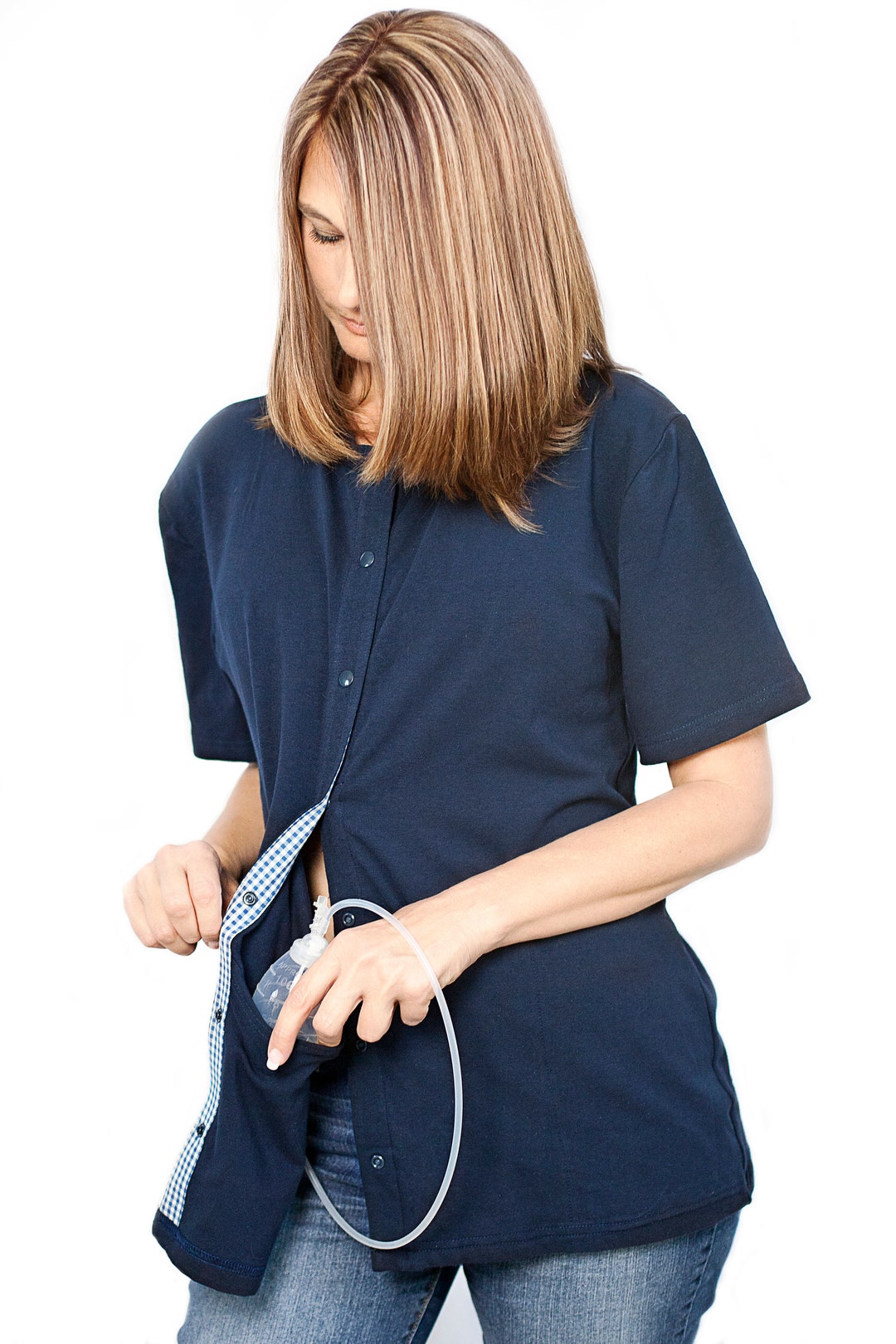 Navy Breast Cancer Mastectomy Shirt W/drain Pockets, Mastectomy Drain ...