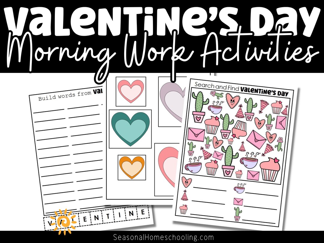 Valentine's Day Morning Work Activities for Kids | Math & Language Arts ...