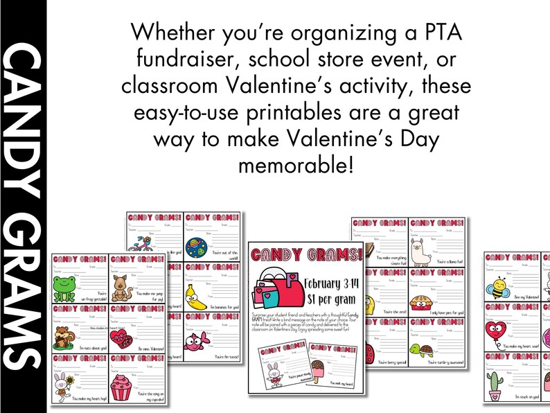 Valentine’s Day Candy Grams | Printable School Fundraiser Kit | 24 Cute ...