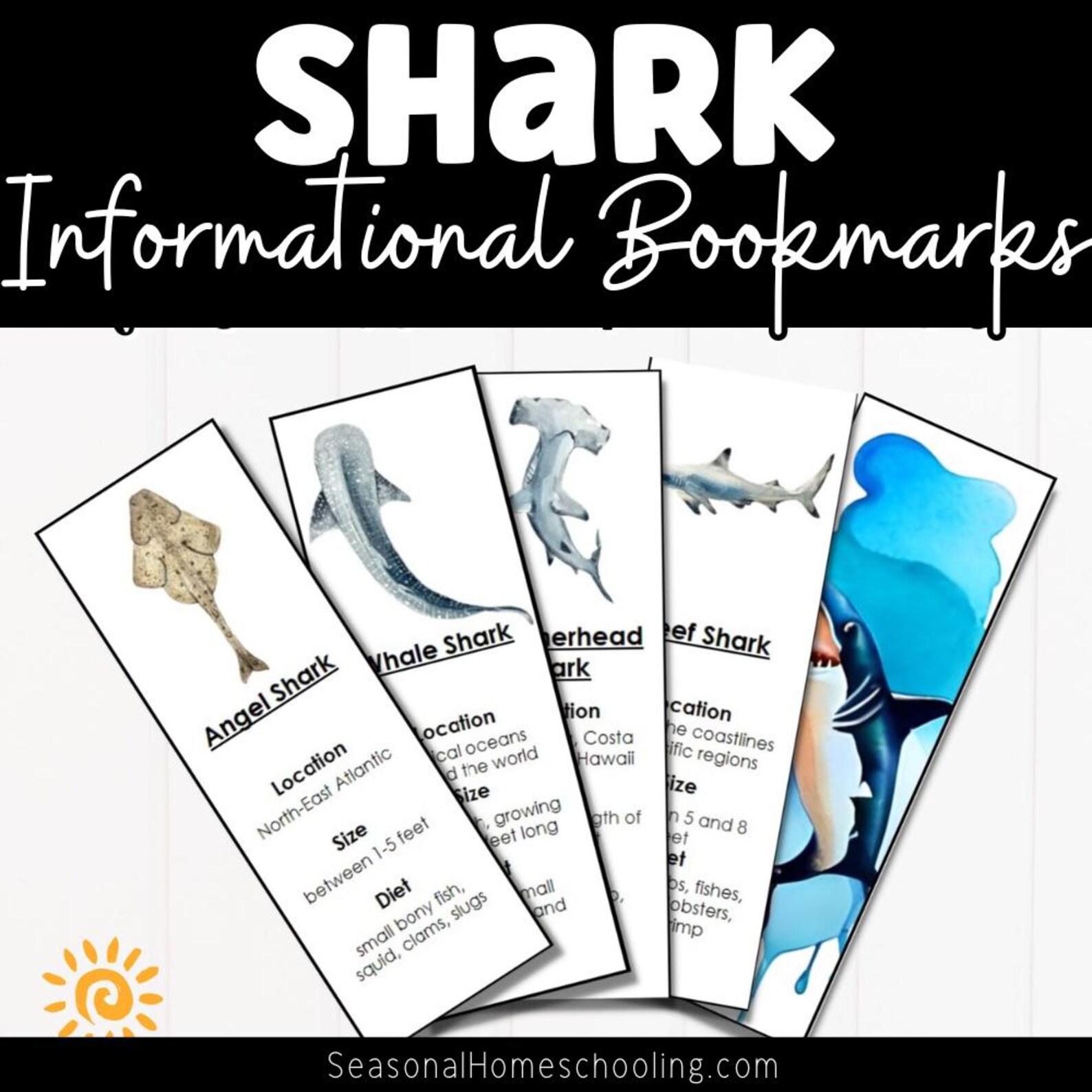 Shark Bookmarks for Kids: Educational Shark ID Cards (PDF Downloadable ...