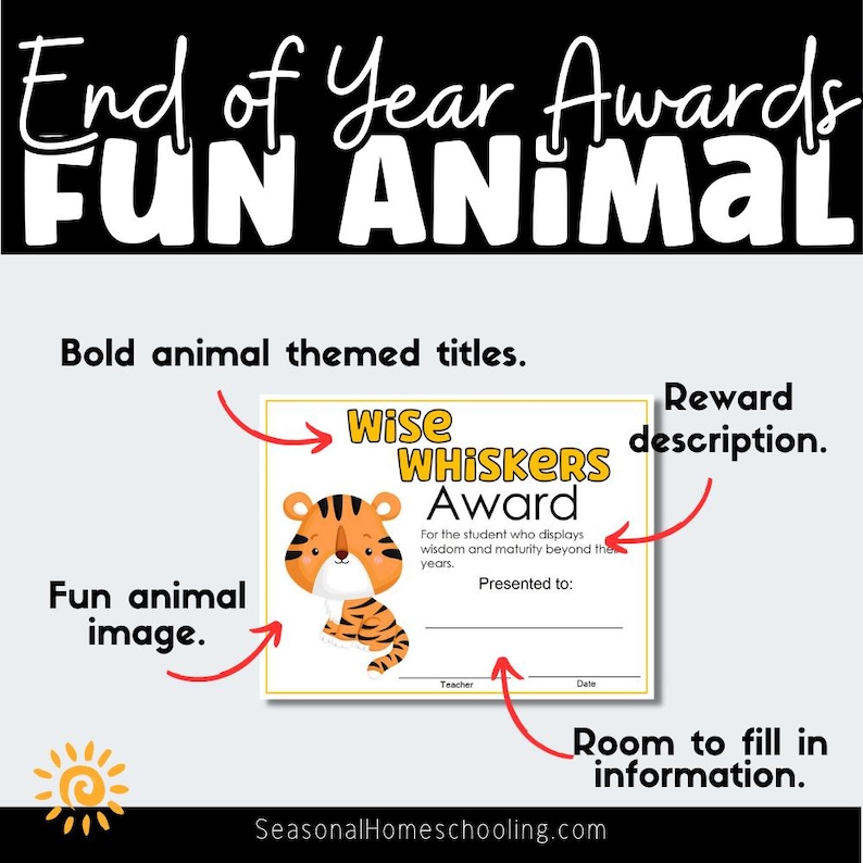 End of Year Classroom Awards - Fun Animal-themed Certificates ...