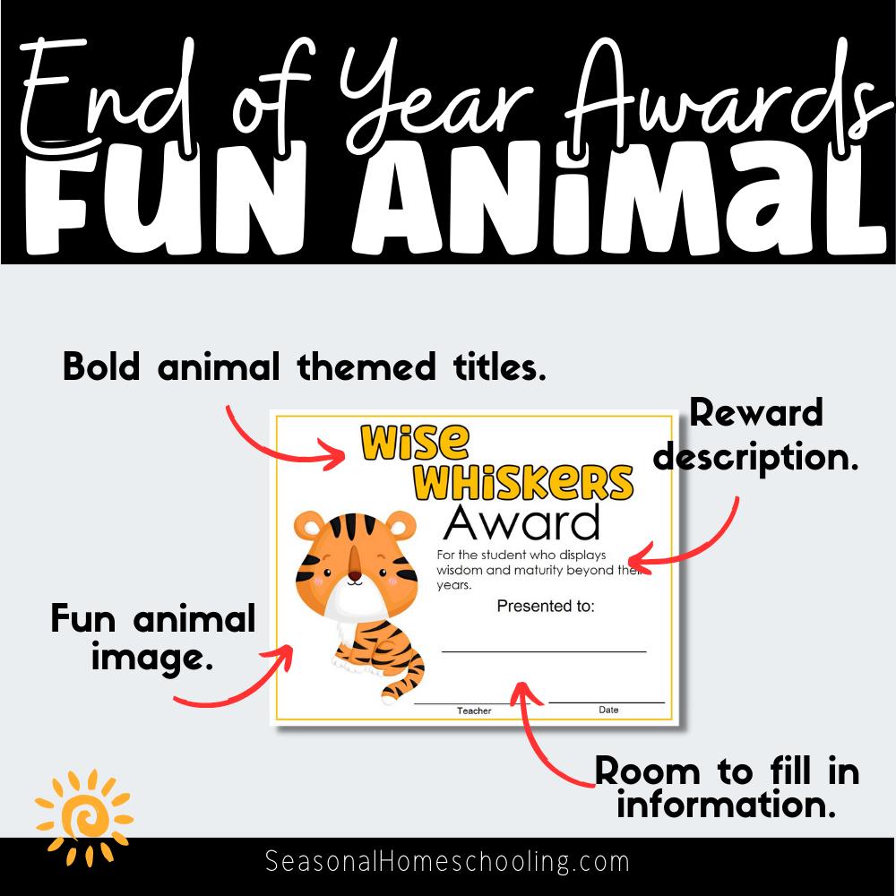 End of Year Classroom Awards - Fun Animal-themed Certificates ...