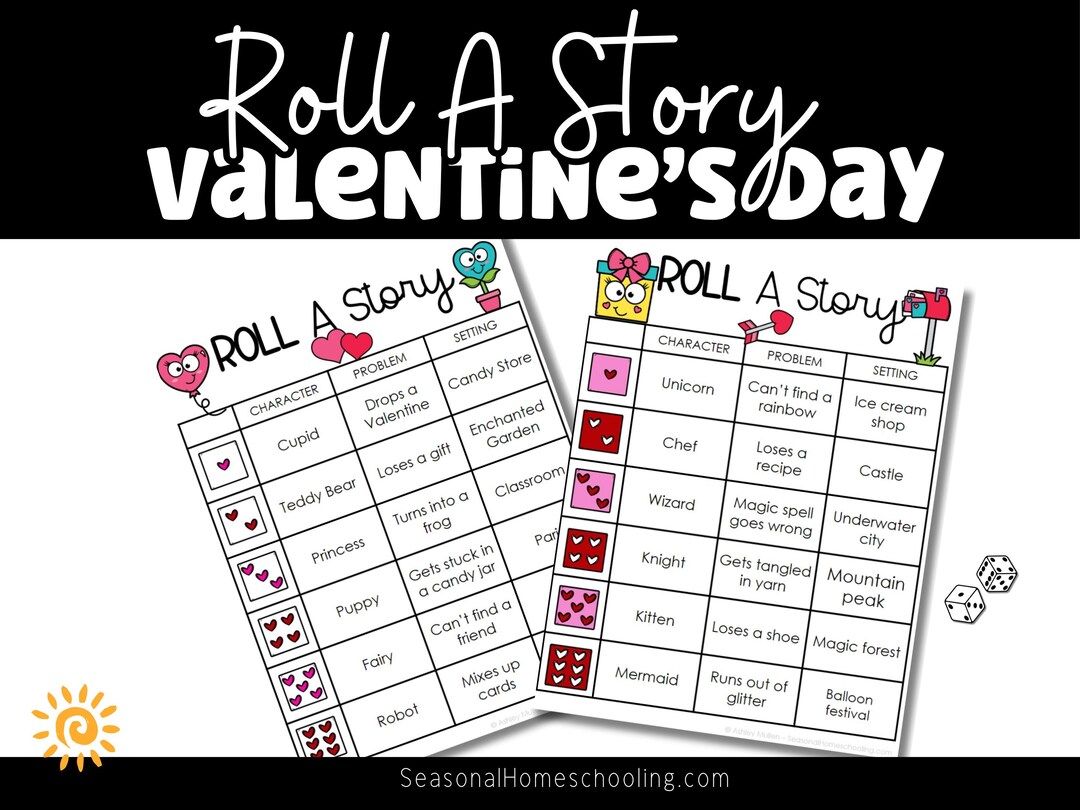 Valentine’s Day Roll A Story Writing Game | Printable Storytelling ...