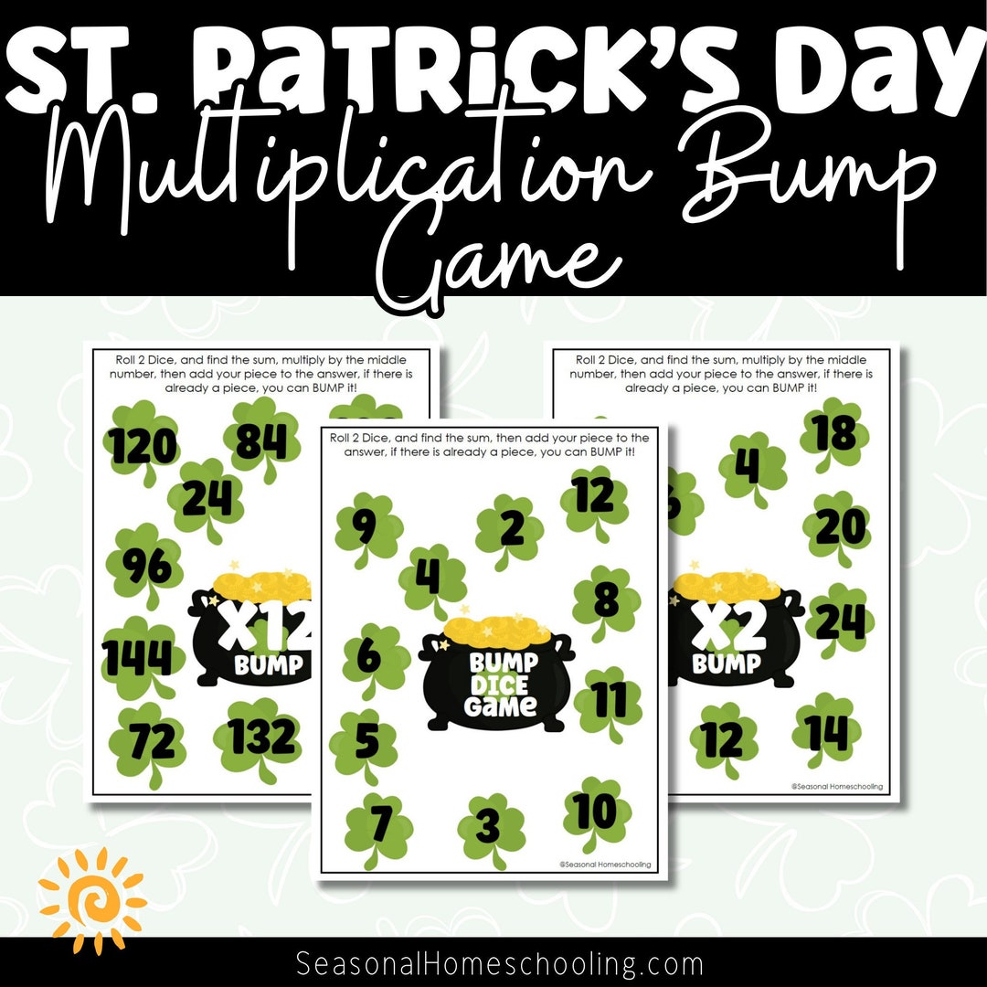 St. Patrick's Day Bump Dice Game With Multiplication up to 12 - Easy ...