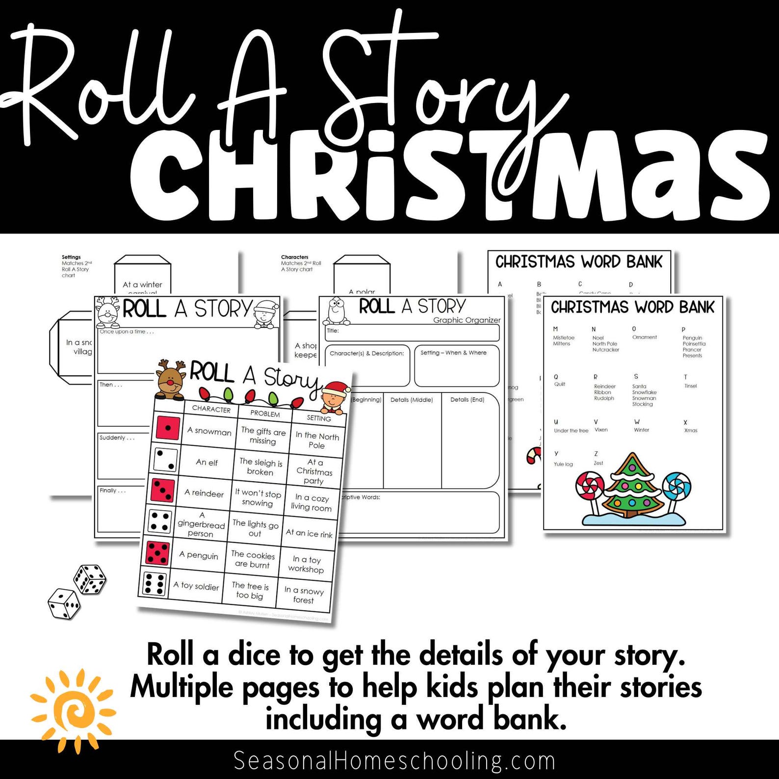 Christmas Roll-a-story Writing Activity | Story Elements Graphic ...