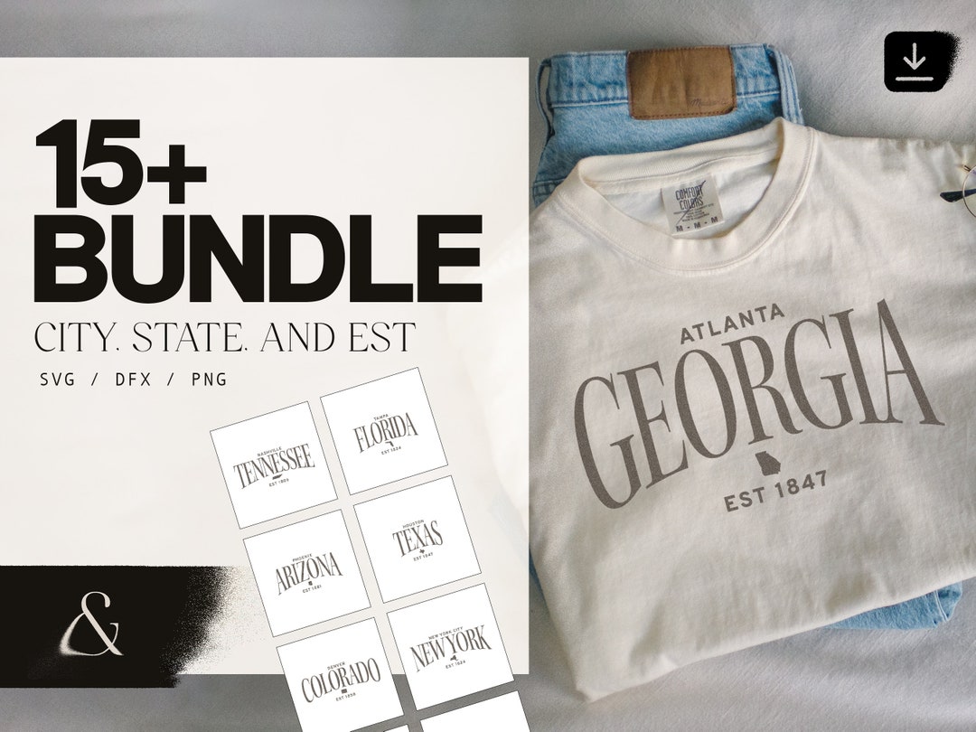 Top 15+ Cities Bundle - SVG - DXF - PNG - State Name, Est Date Cut ...
