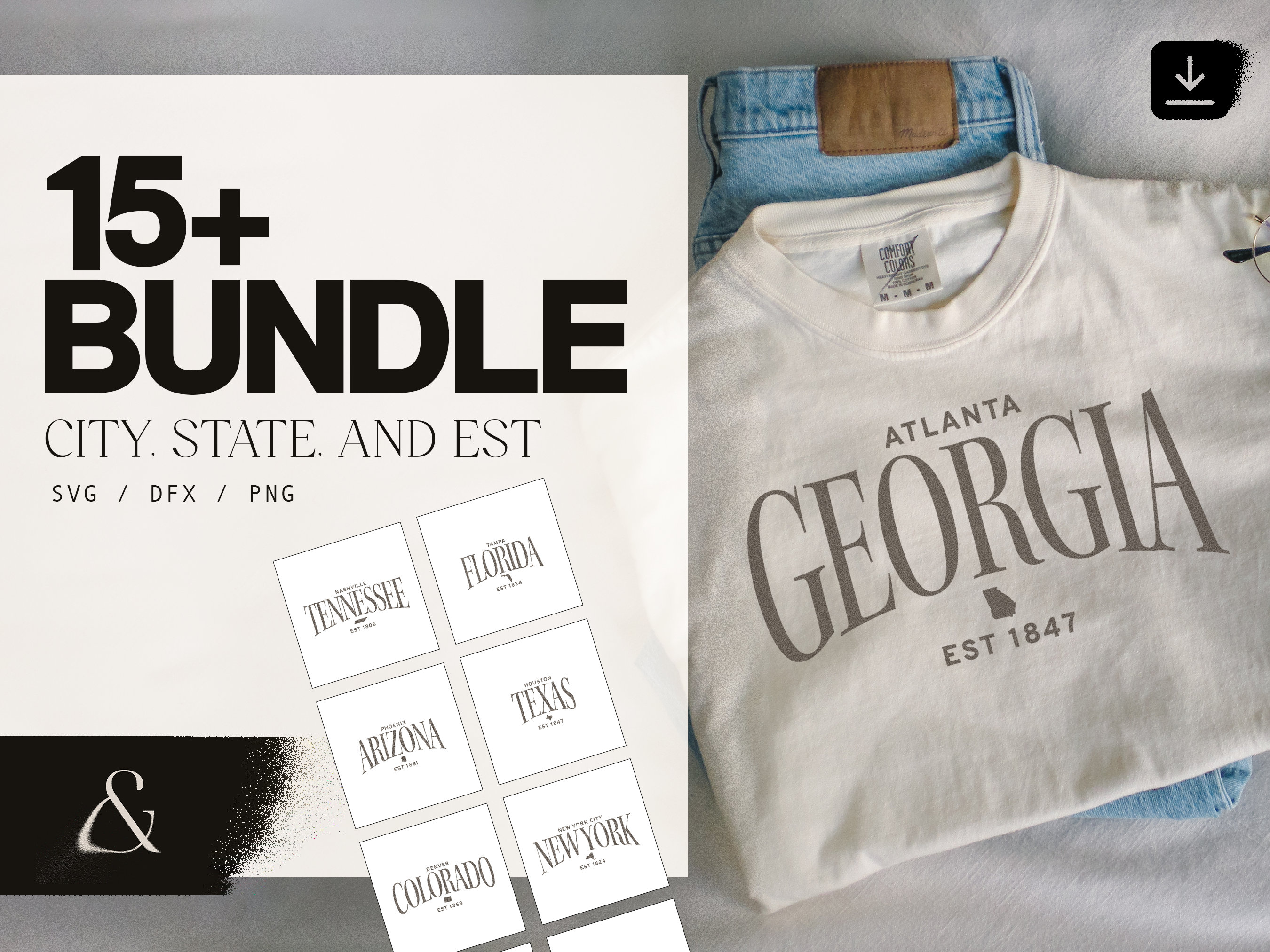 Top 15+ Cities Bundle - SVG - DXF - PNG - State Name, Est Date Cut ...
