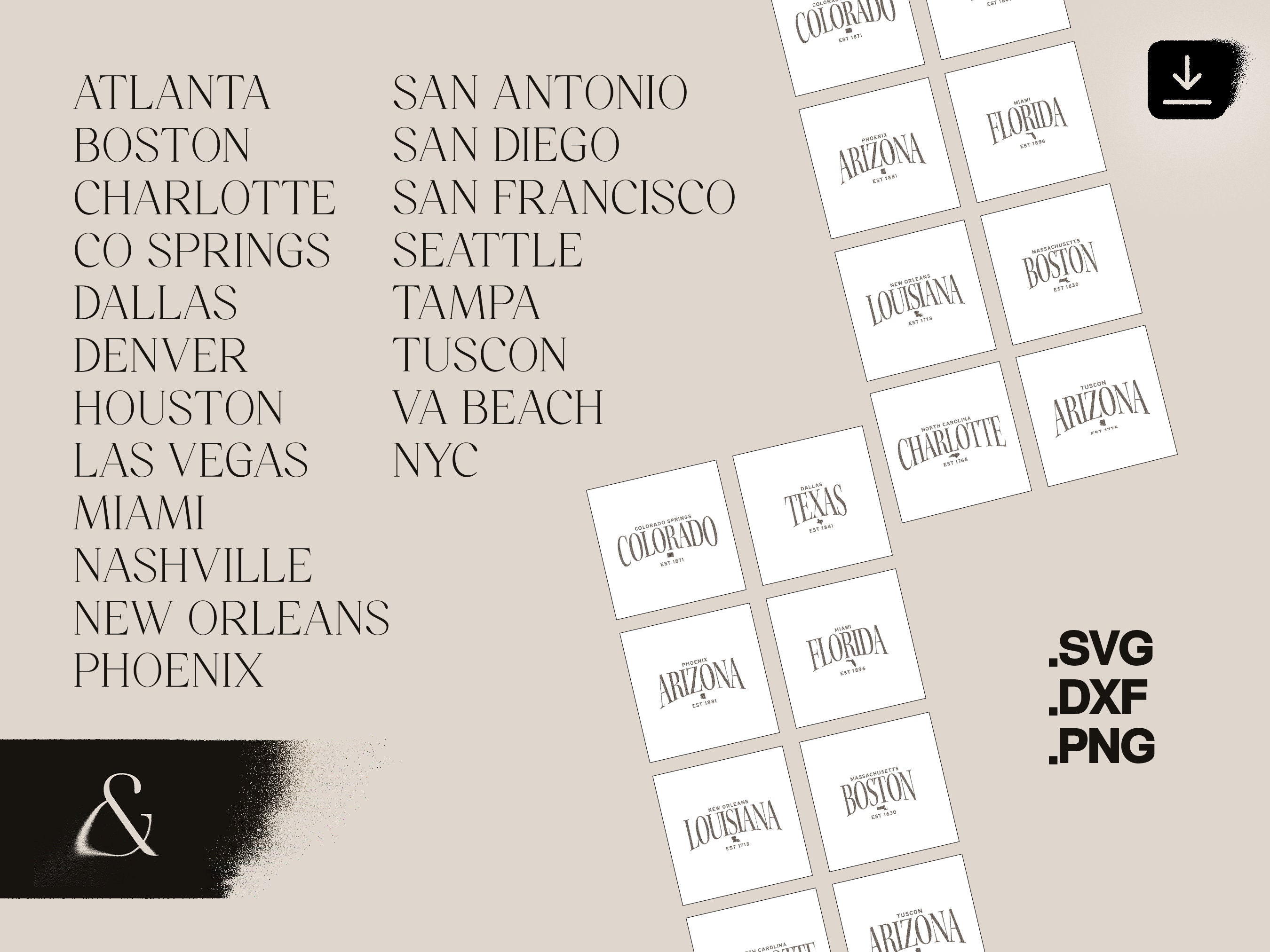 Top 15+ Cities Bundle - SVG - DXF - PNG - State Name, Est Date Cut ...