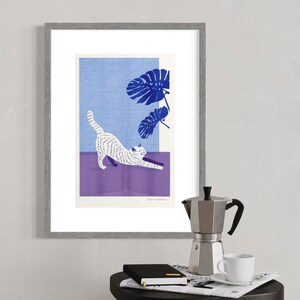 Downward Dog Cat A3 Risograph Print - Etsy