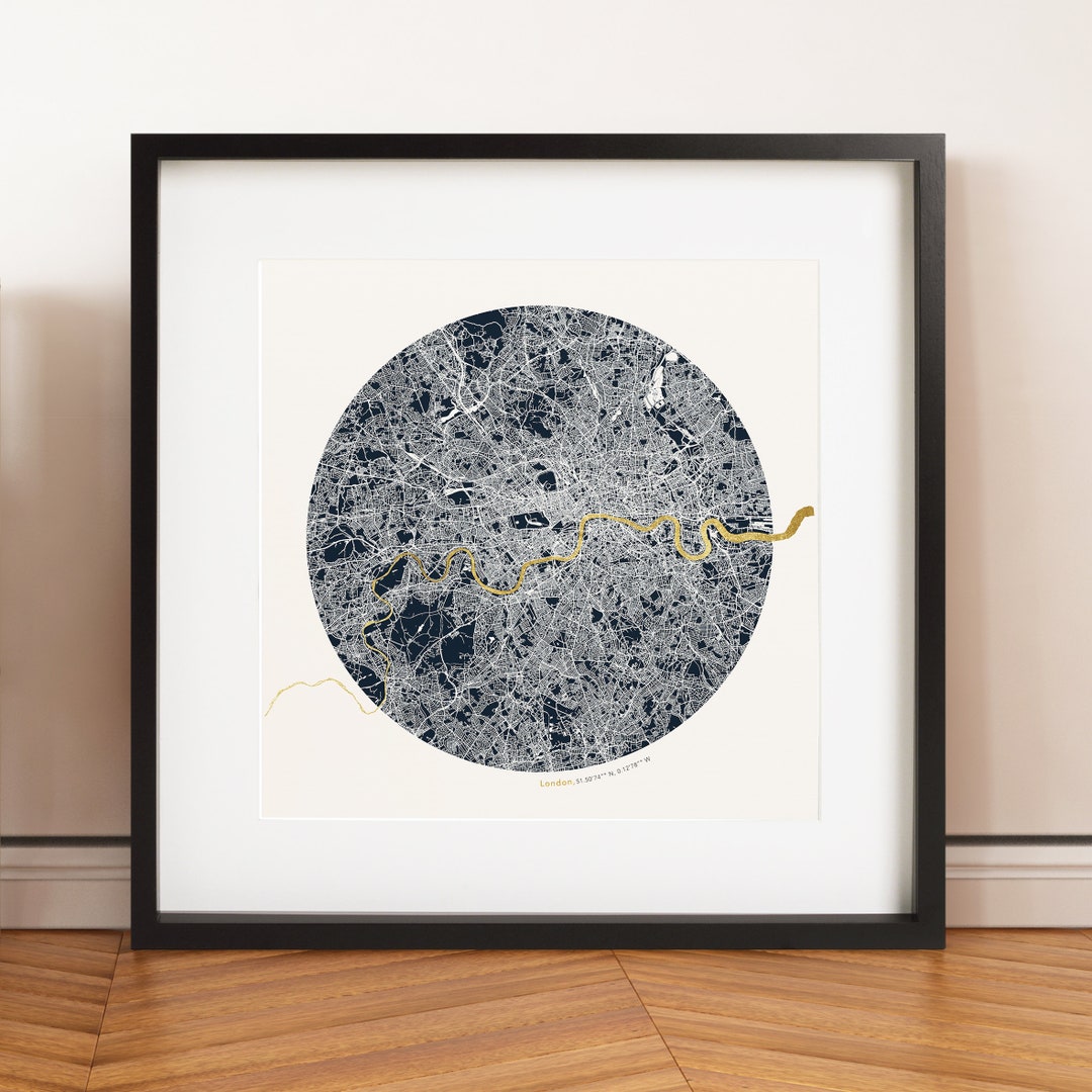 London Circular Map City Map Gold Foil Metallic Maps Unique Print - Etsy