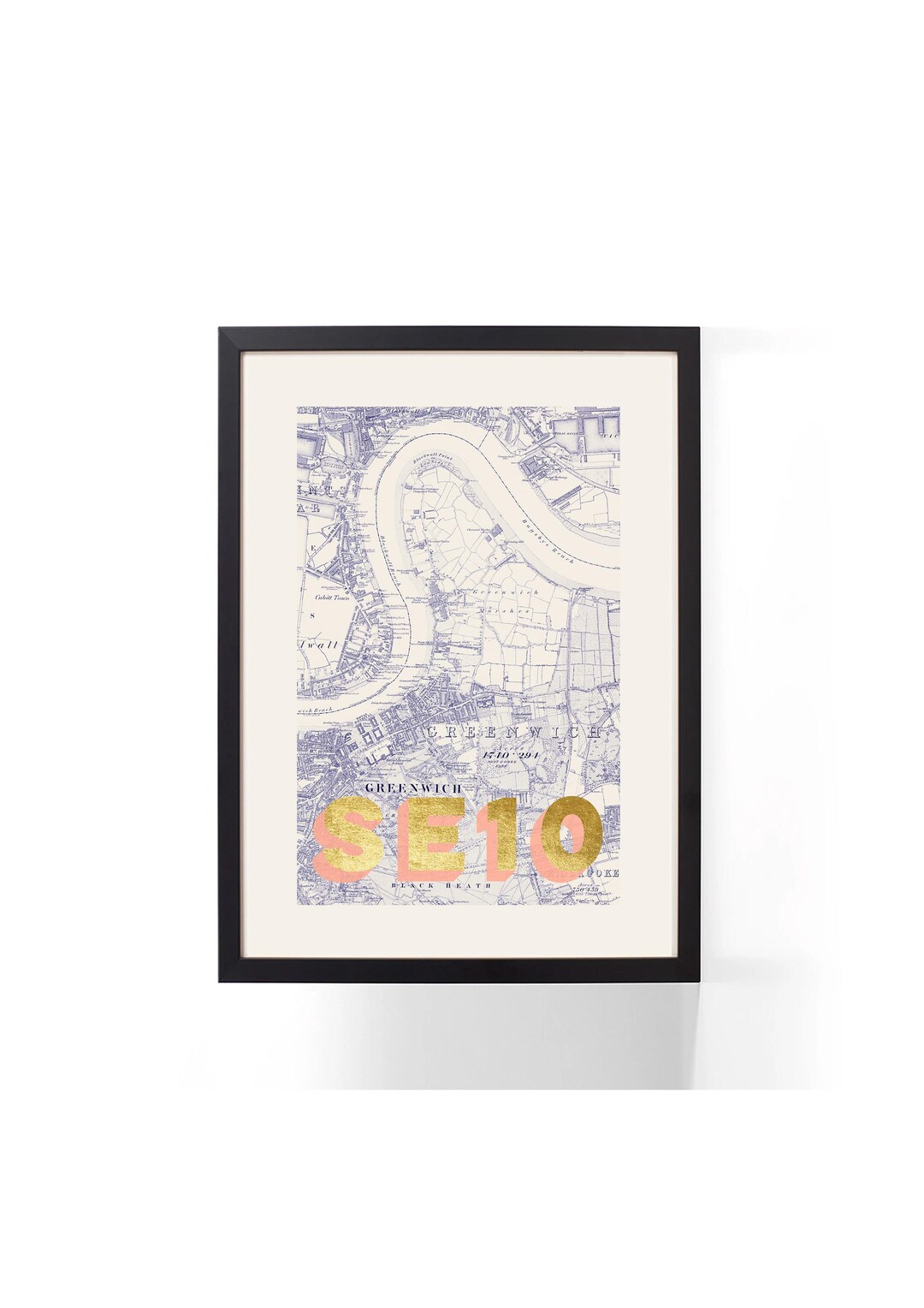 SE10 London Postcode Map Gold Foil Typography Print Unique Wall Art New ...