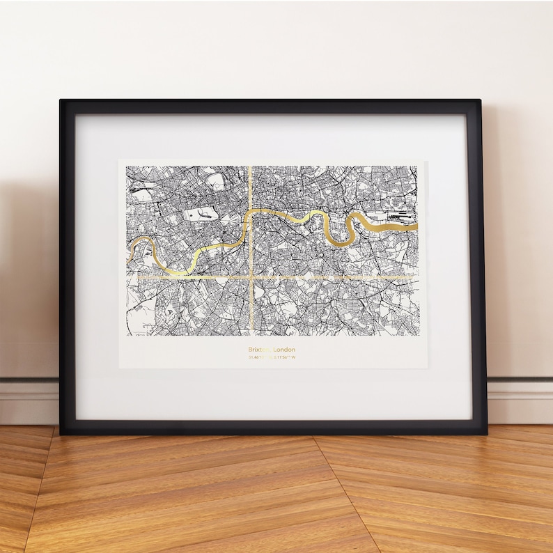 Custom London Coordinates Map Gold Foil Art Locations Personalised Map ...