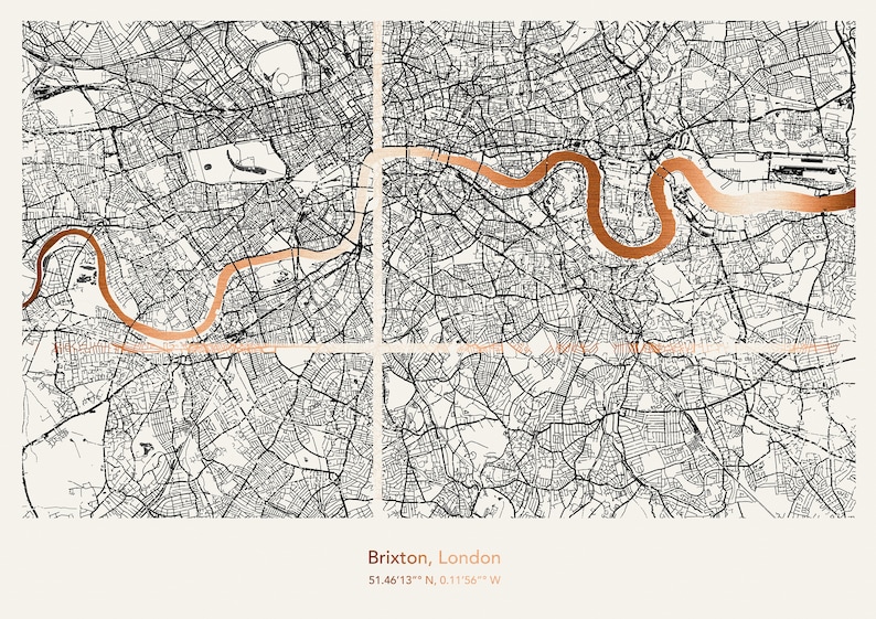 Custom London Coordinates Map Gold Foil Art Locations | Etsy UK