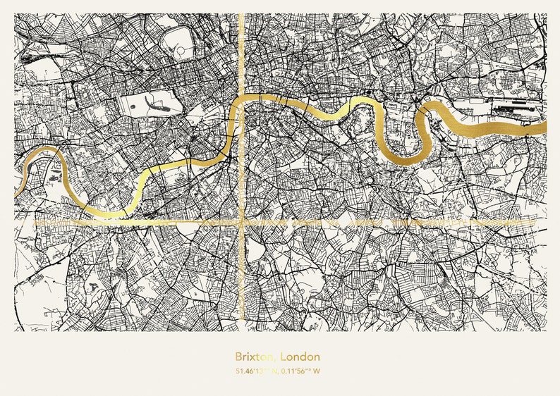 Custom London Coordinates Map Gold Foil Art Locations Personalised Map ...