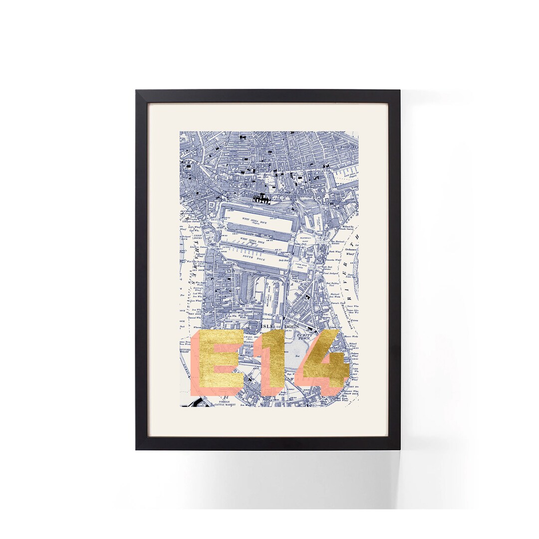 London Postcode Maps | Gold Foil | Typography Print| Unique Wall Art ...
