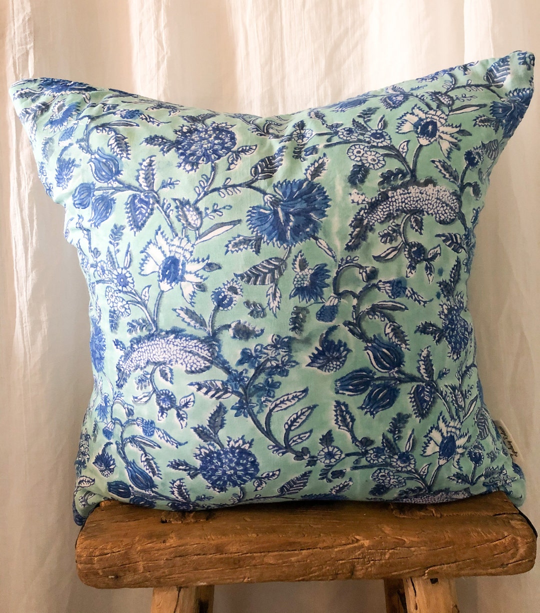Green and Blue Block Print Pillow - Etsy