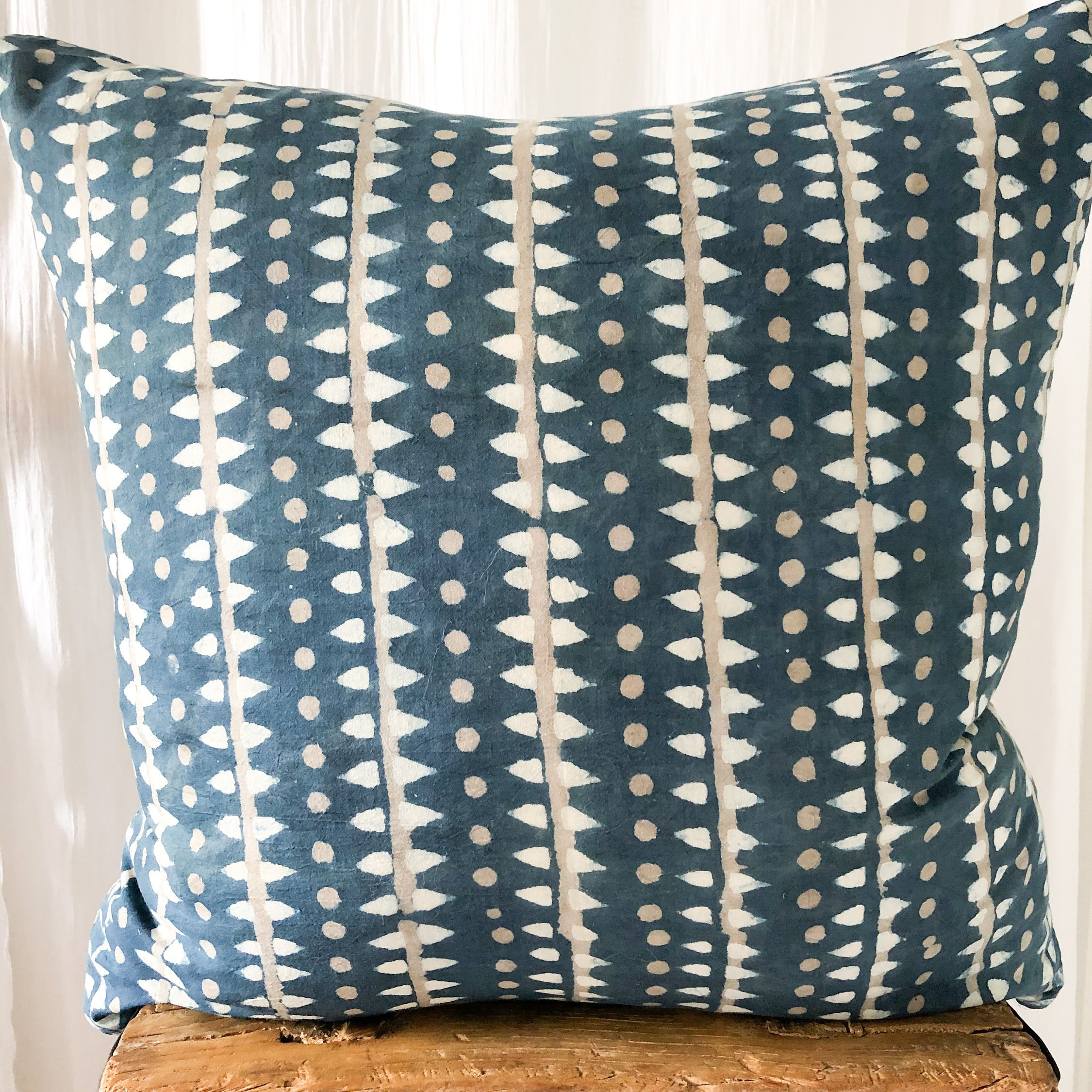 Blue Block Print Pillow - Etsy
