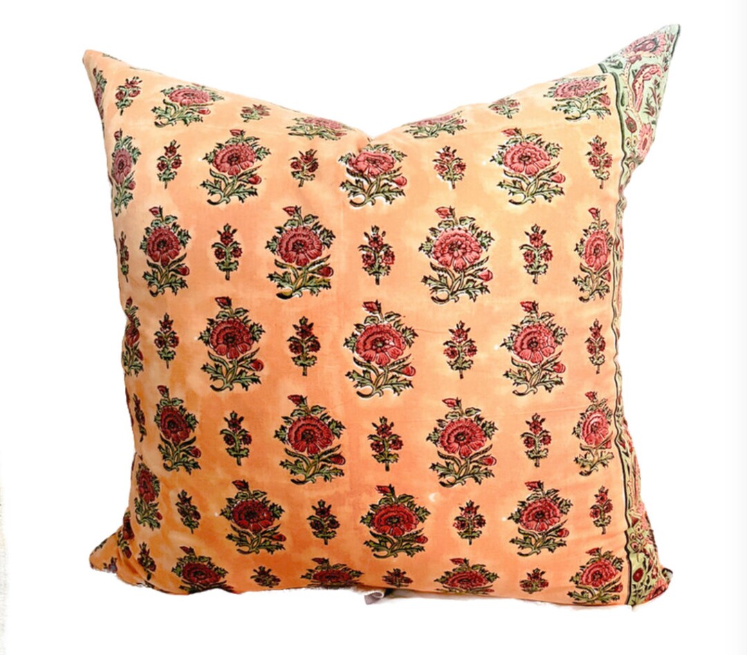 Anton Orange Block Print Pillow - Etsy