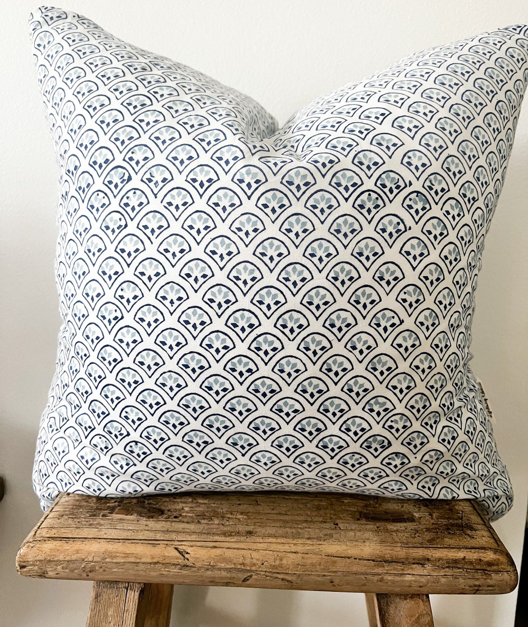 Pale Blue Floral Block Print Pillow - Etsy