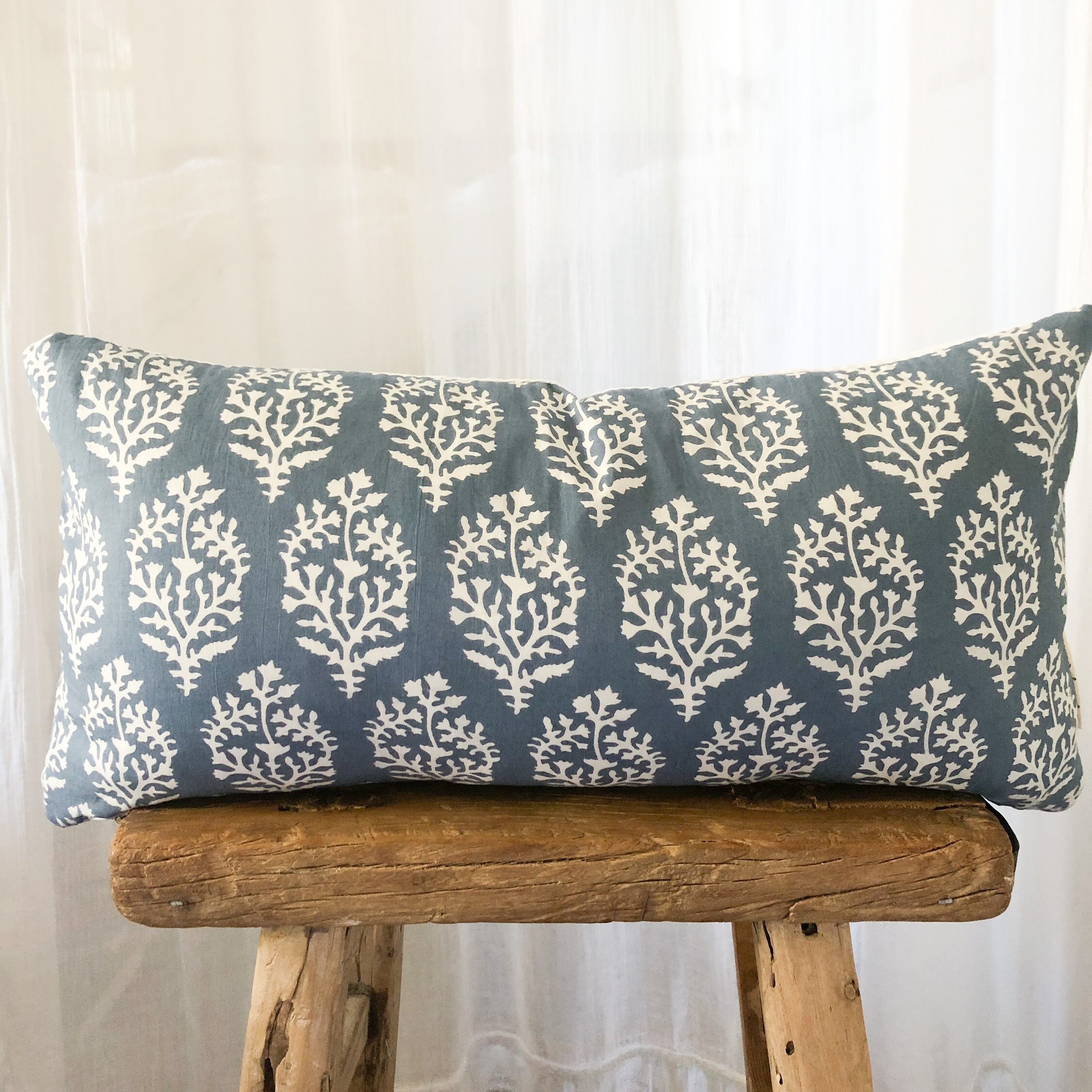 Blue/ Grey Block Print Pillow - Etsy