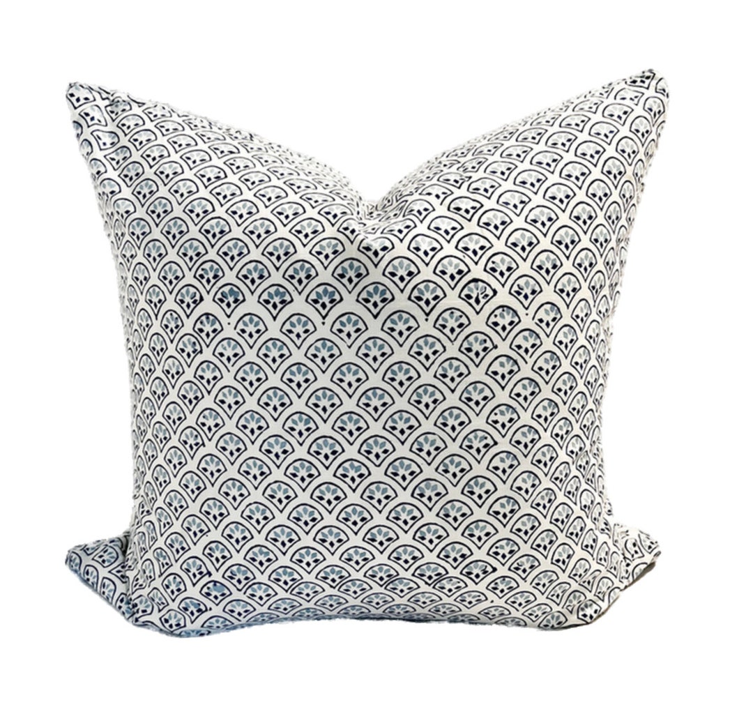 Pale Blue Floral Block Print Pillow - Etsy