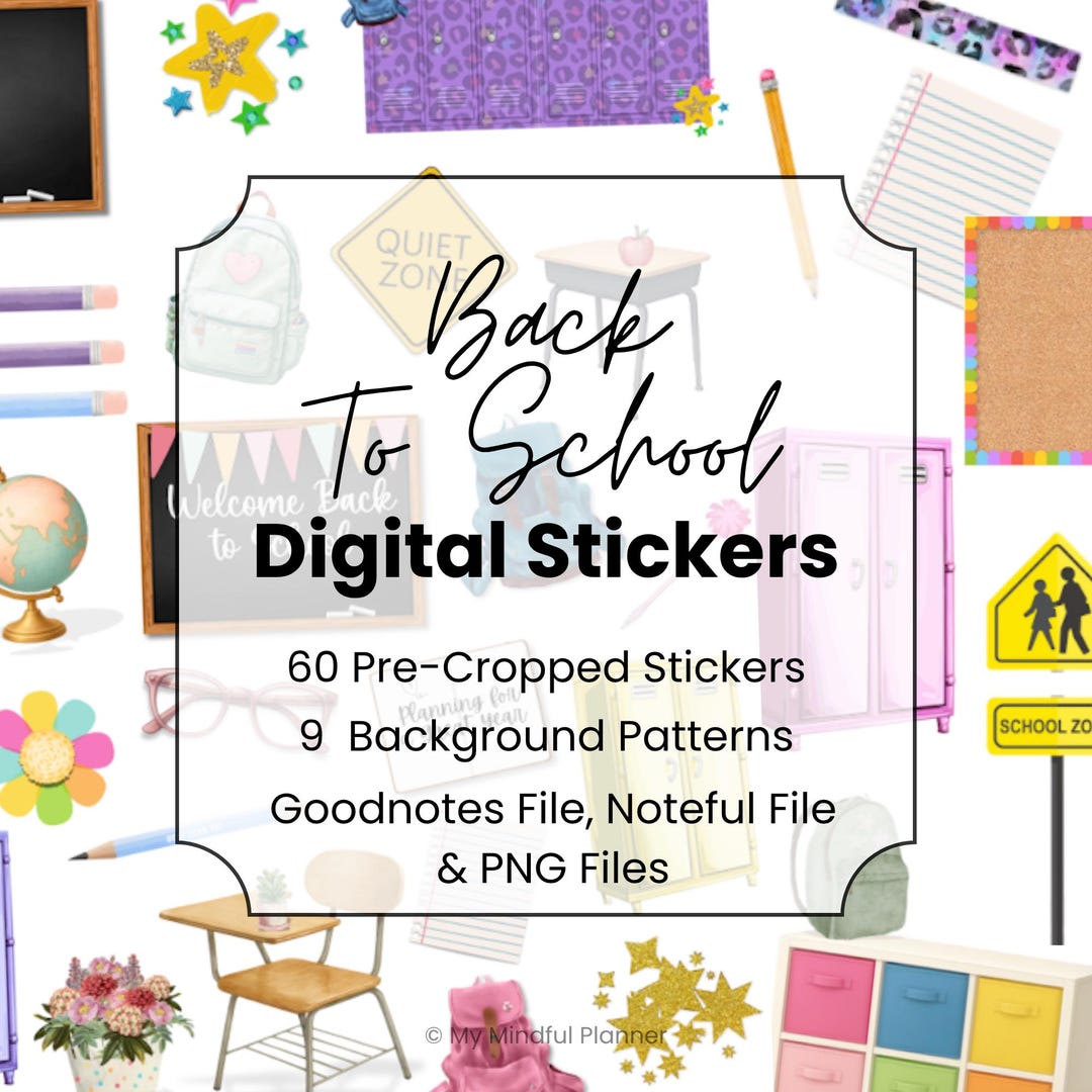 Back to School Digital Sticker Pack | 60 Pre-cropped Stickers + 9 ...